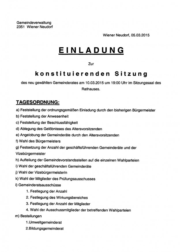 Konstituierung Archive - Herbert Janschkas Bürgermeisterblog Wiener Neudorf